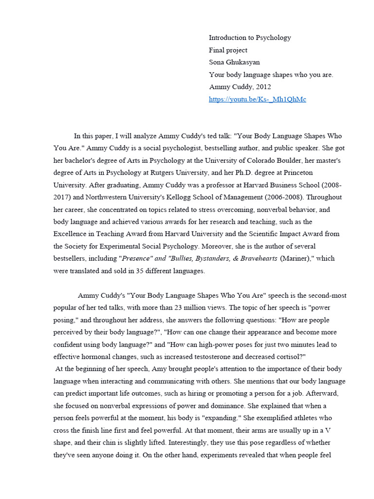 Final Project Sona Ghukasyan | PDF | Body Language | Psychology