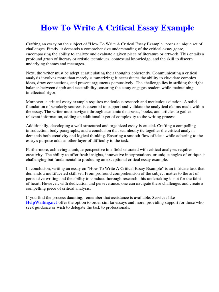 How To Write A Critical Essay Example | Download Free PDF | Essays ...