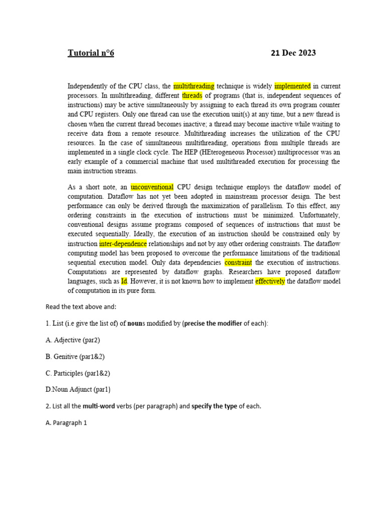 Tutorial N°6 L2 A Esis 2023 | PDF | Thread (Computing) | Central Processing Unit