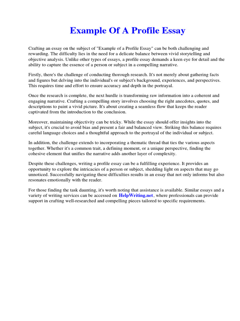 Example of A Profile Essay | PDF | Narrative | Essays