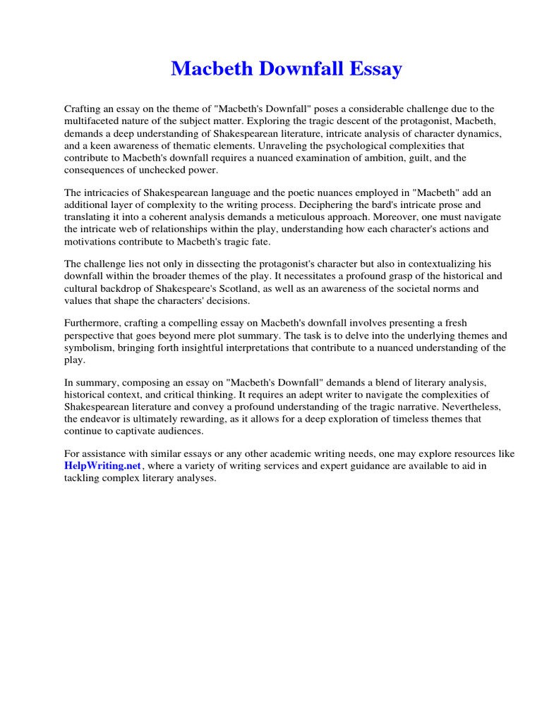 Macbeth Downfall Essay | PDF