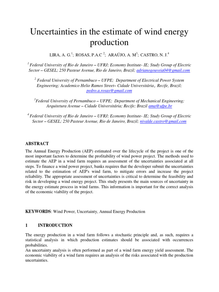 Wind Energy Production Uncertainties | PDF | Risk | Uncertainty