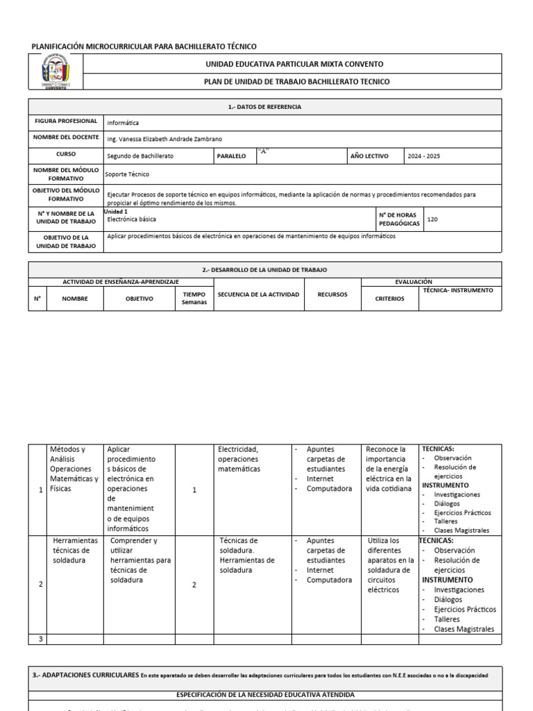 Planificación Microcurricular Pdf Informática Electrónica