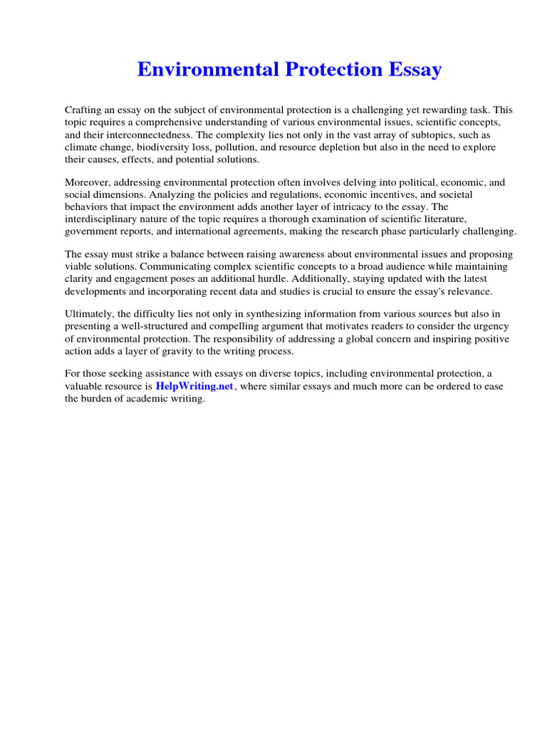 Environmental Protection Essay | PDF | Environmental Protection | Henry ...