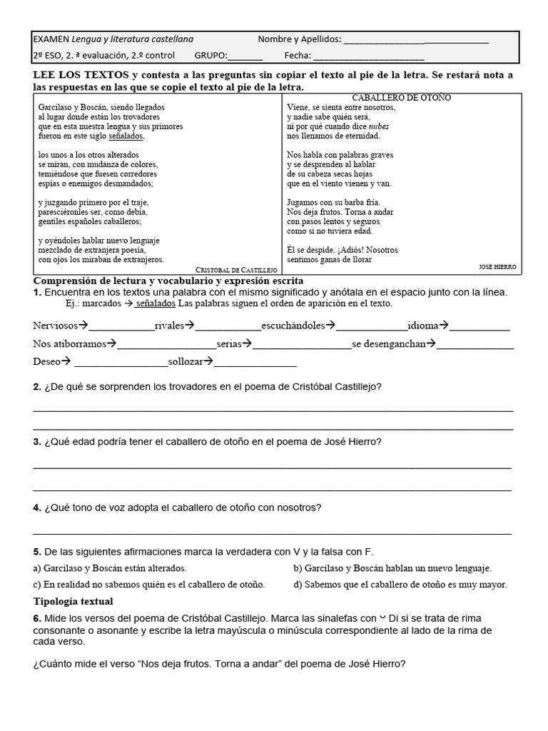 Examen Poesía y Expositivo | PDF | Lingüística | Gramática