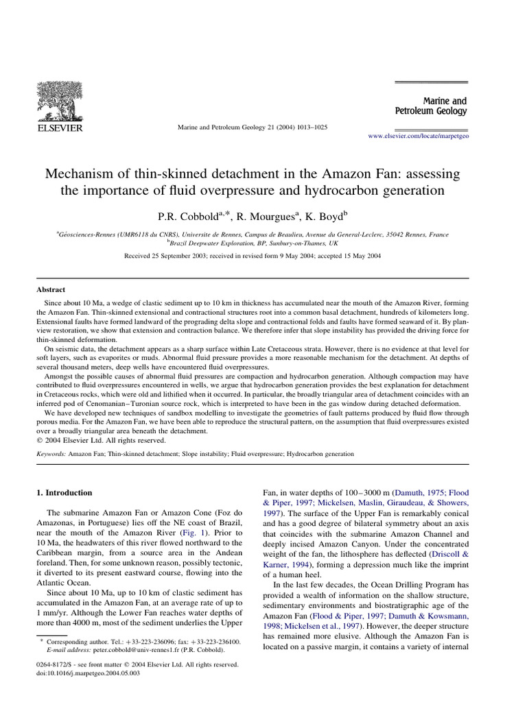 Fluid Overpressure in Amazon Fan Detachment | PDF | Fault (Geology ...