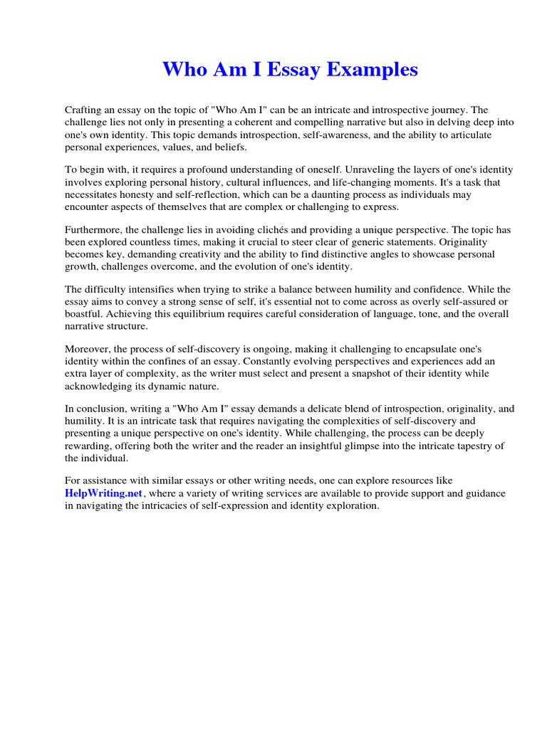 Who Am I Essay Examples | Download Free PDF | Identity (Social Science ...