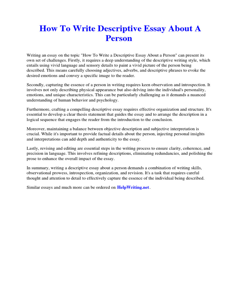 How To Write Descriptive Essay About A Person | PDF | Essays | Leadership