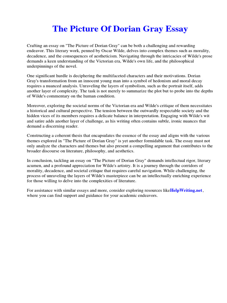 The Picture of Dorian Gray Essay | PDF | Sleep | Tibet