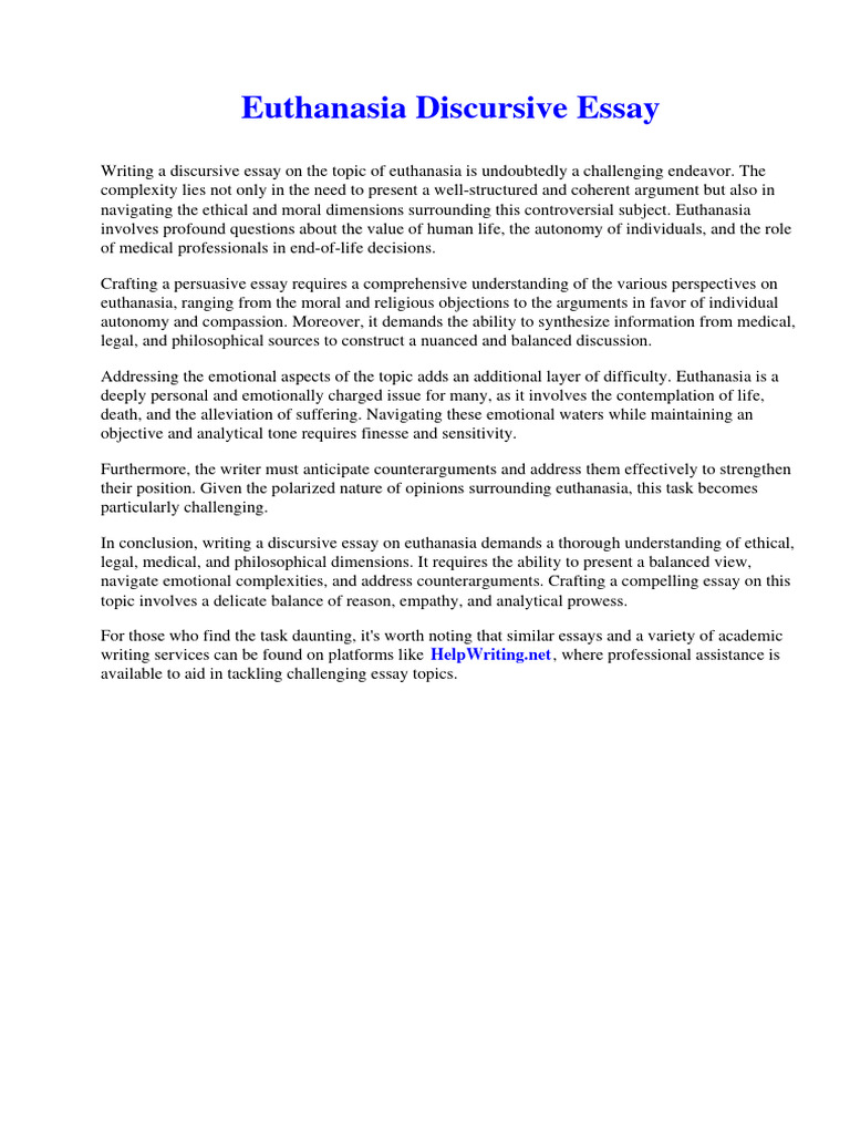 Euthanasia Discursive Essay | PDF | To Kill A Mockingbird | Bow And Arrow
