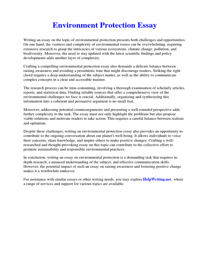 Environment Protection Essay | PDF | Essays | Environmental Protection