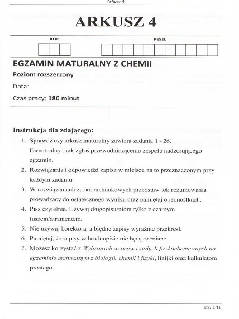 Arkusz 4 UJ Chemia | PDF