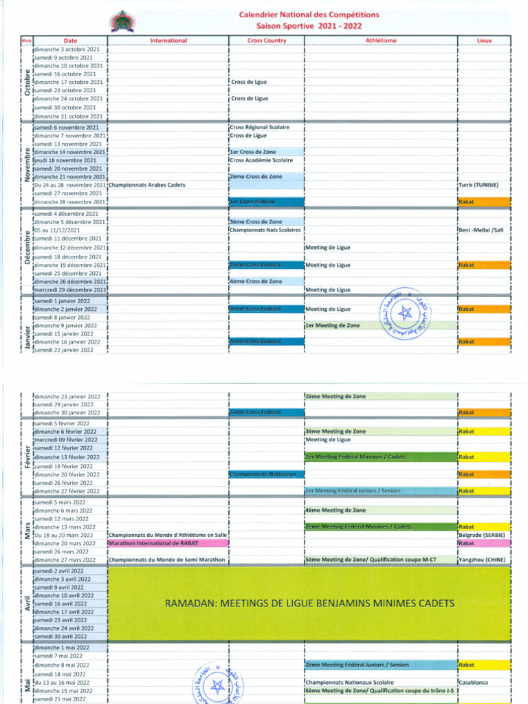Calendrier National 2021 2022 | PDF