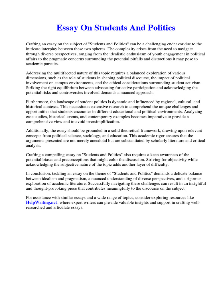Essay On Students and Politics | PDF