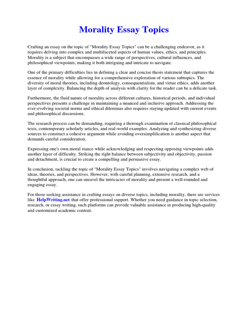 Morality Essay Topics | PDF | Morality | Essays