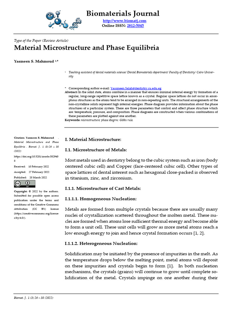 Biomaterials Journal: Material Microstructure and Phase Equilibria | PDF