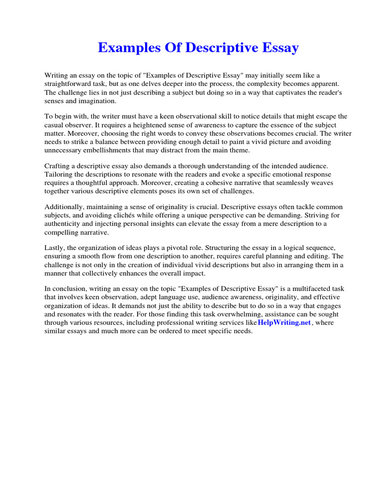 Examples of Descriptive Essay | PDF | Essays | Experience
