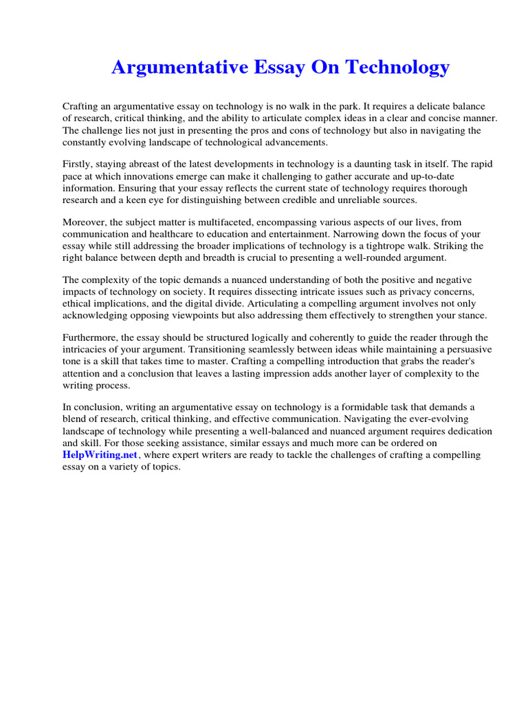 Argumentative Essay On Technology | PDF | Essays | Behaviorism