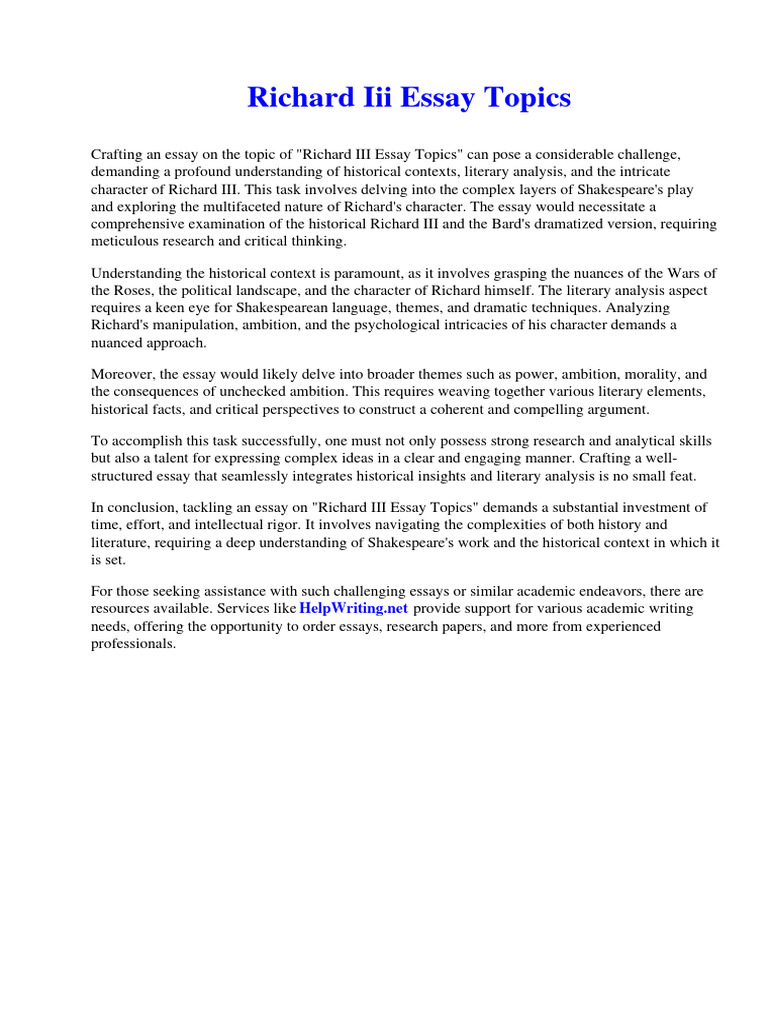 Richard III Essay Topics | PDF