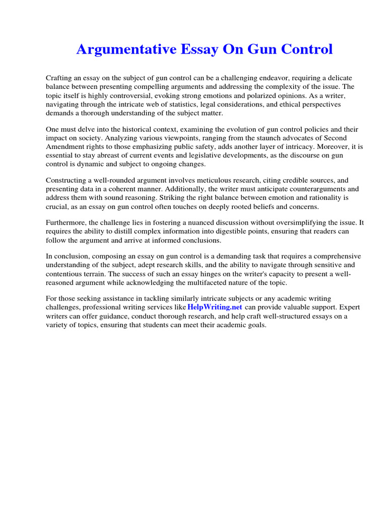 Argumentative Essay On Gun Control | PDF | Employment | Essays