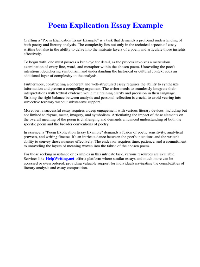 Poem Explication Essay Example | PDF | Poetry | Crimes