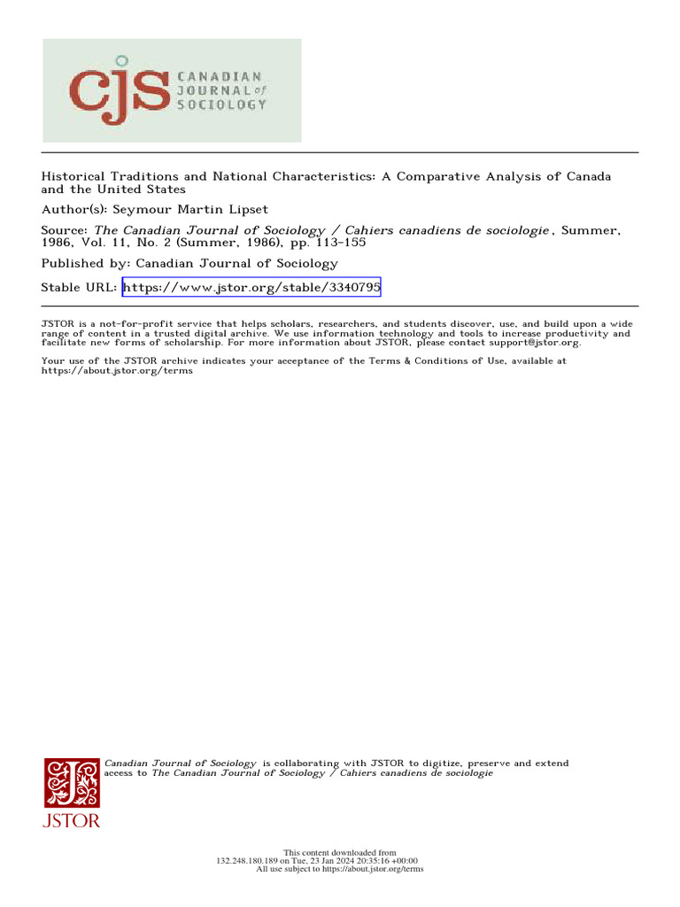 Lipset HistoricalTraditionsNational 1986 | PDF | Protestantism | Frontier