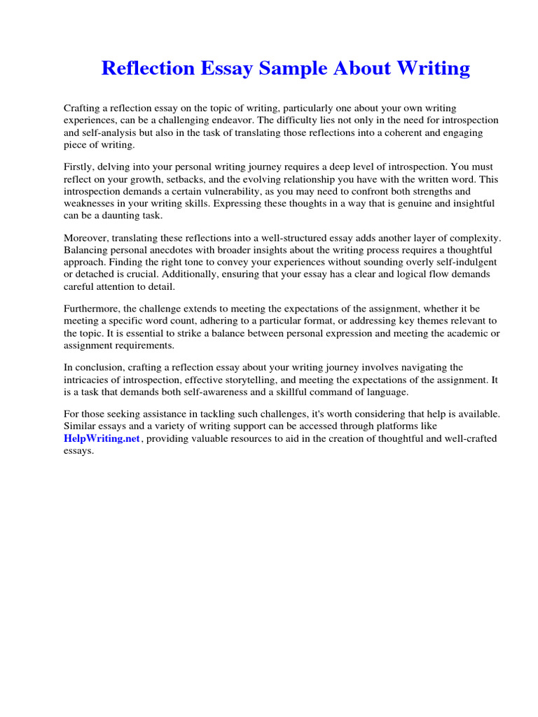 Reflection Essay Sample About Writing | PDF | Fourteenth Amendment To ...
