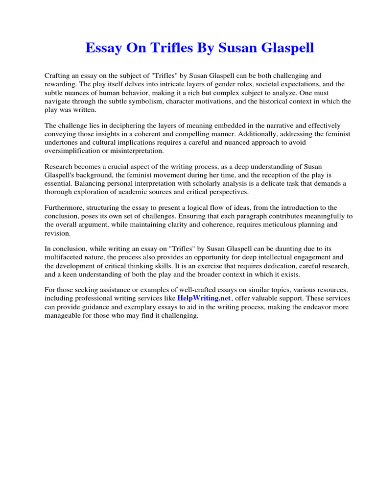 Essay On Trifles by Susan Glaspell | PDF