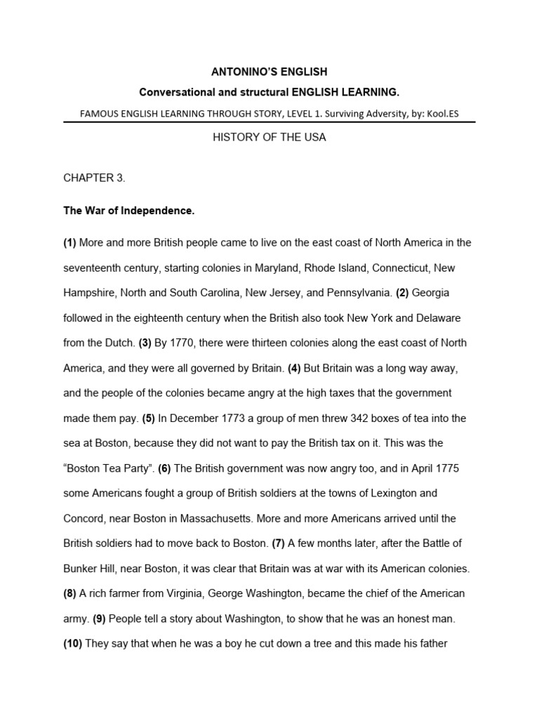 Third Chapter English Story Level 1 The History of Usa Its Independence ...