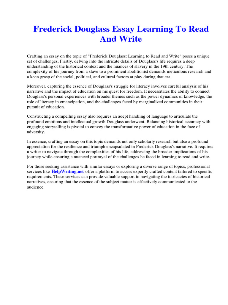 Frederick Douglass Essay Learning To Read and Write | PDF | Vertigo ...