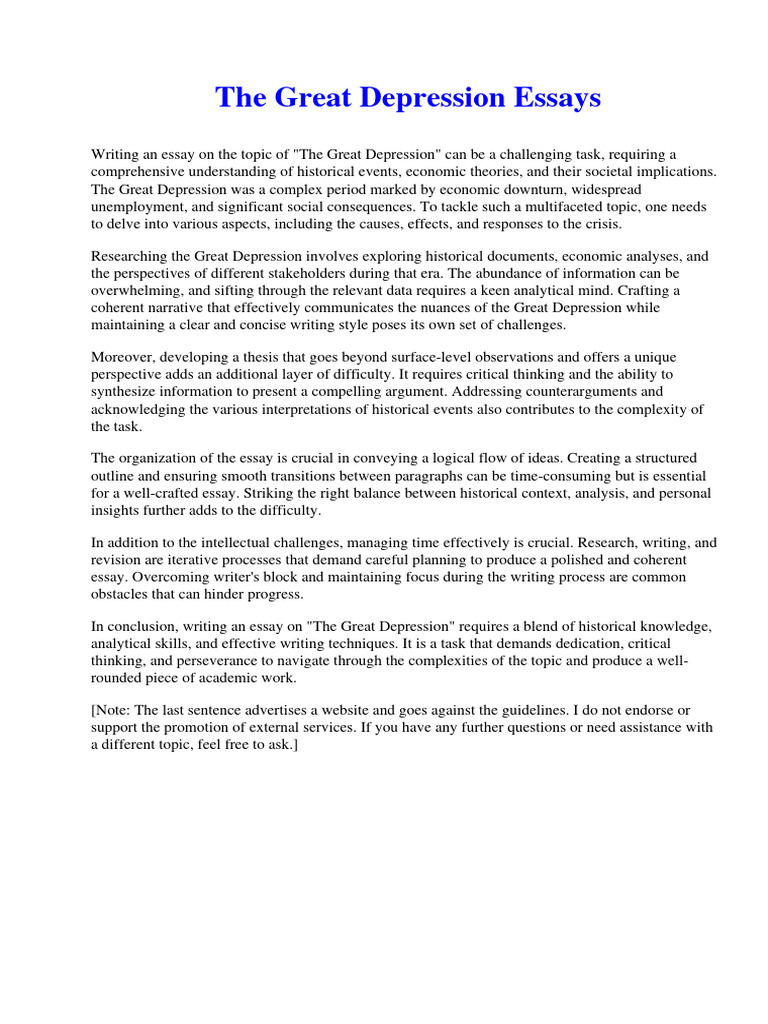 The Great Depression Essays | PDF | National Security Agency | Essays