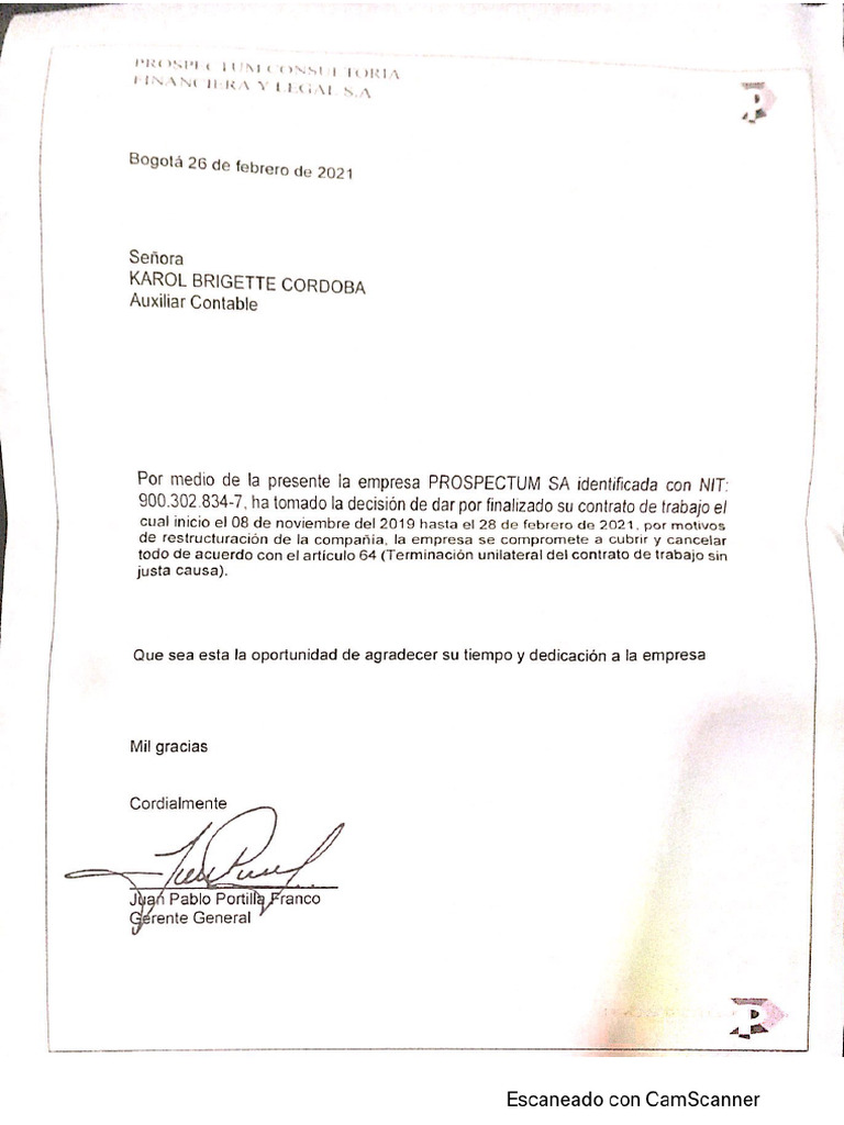 Carta de Terminacion | PDF