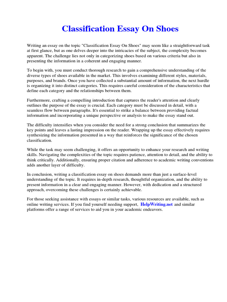 Classification Essay On Shoes | PDF