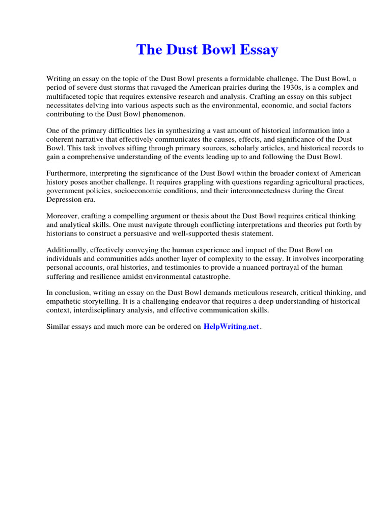 The Dust Bowl Essay | PDF