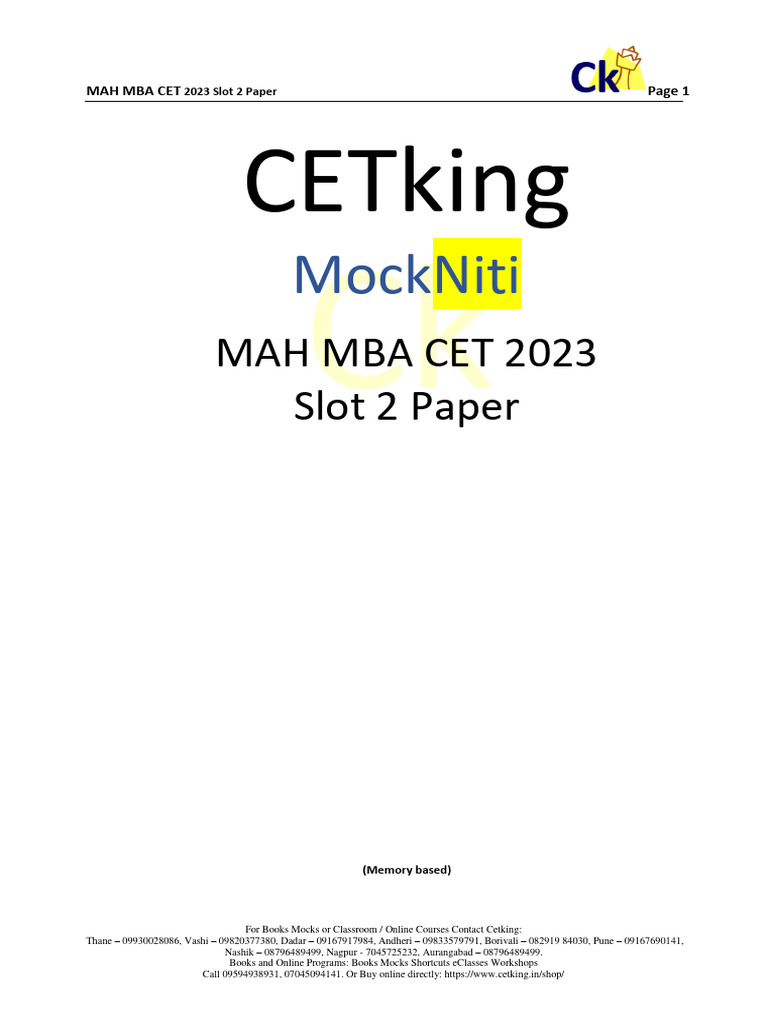 MAH MBA CET 2023 Slot 2 Paper | PDF