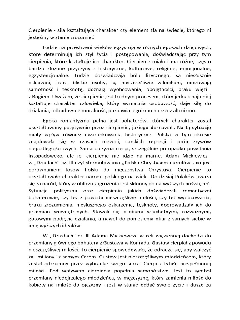 Cierpienie Rozprawka | PDF