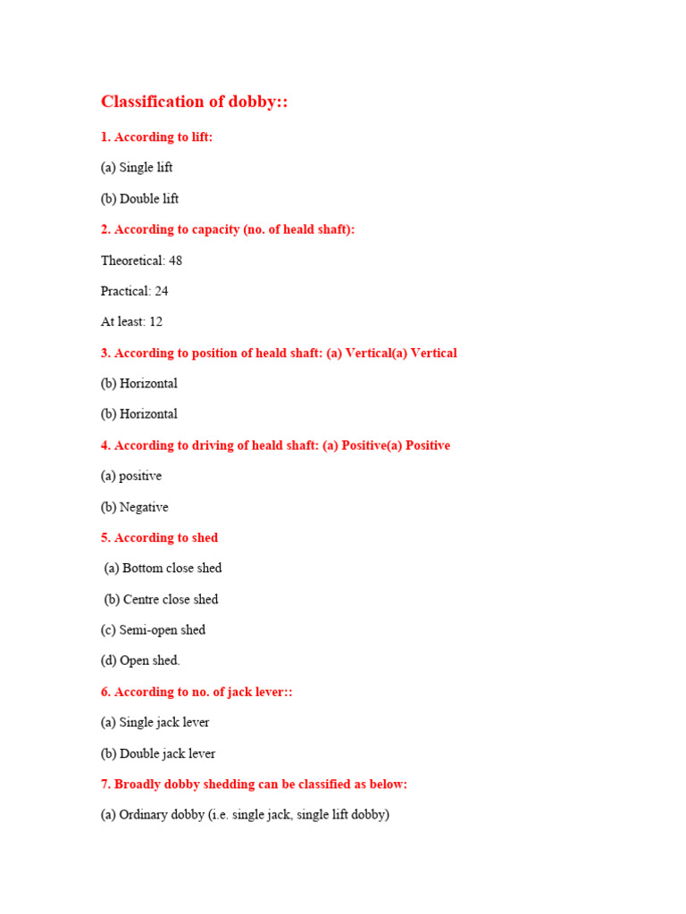 Classification Of Dobby Pdf