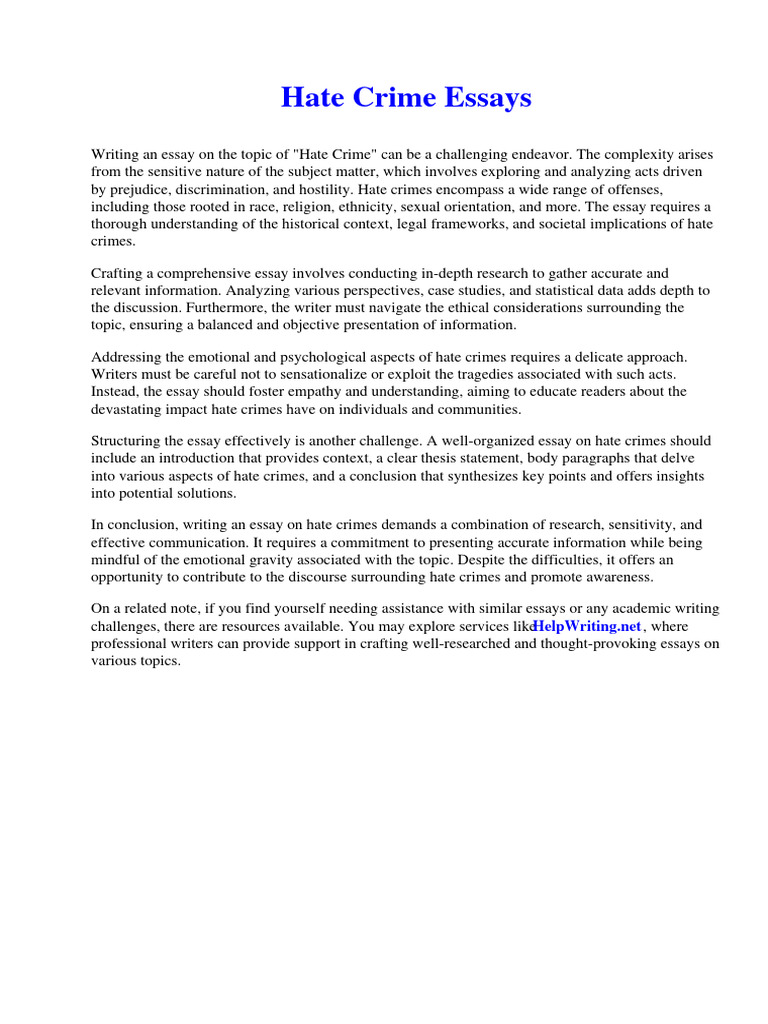Hate Crime Essays | PDF | Educational Technology | Hatred