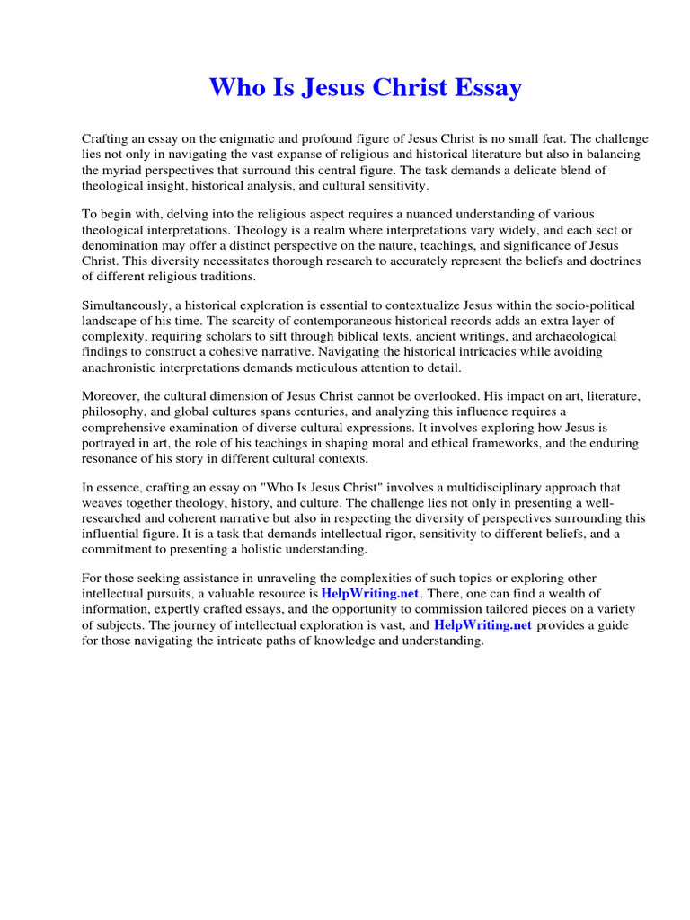 Who Is Jesus Christ Essay | PDF | Patient Safety | Nursing