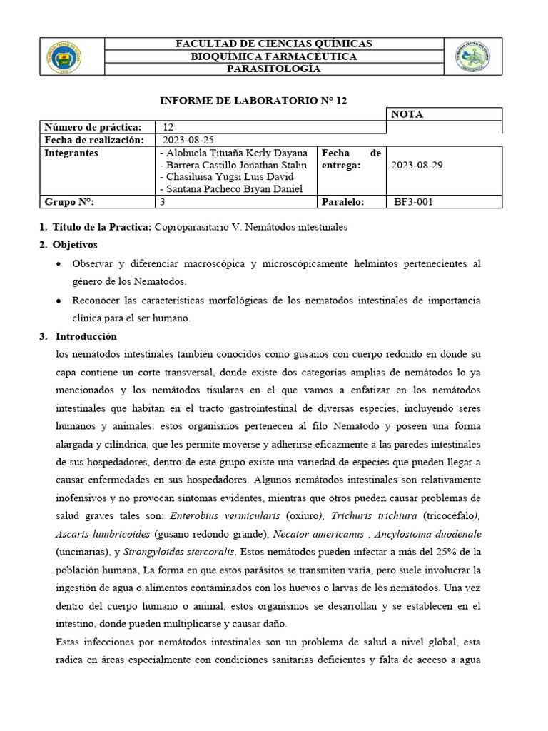 Informe 12 | PDF | Nematodo | Enfermedades y trastornos