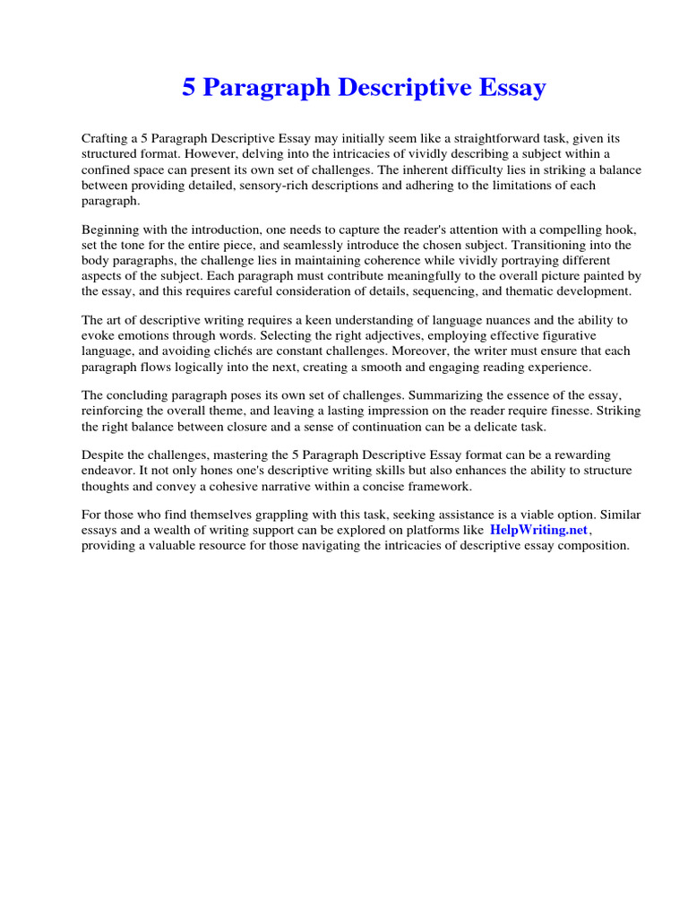 5 Paragraph Descriptive Essay | PDF | Chronic Obstructive Pulmonary ...