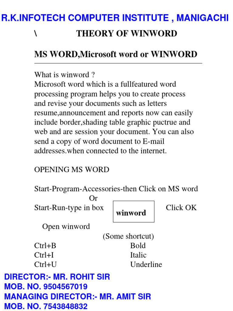 Full - Theory - of - Winword FFF | PDF | Microsoft Word | Microsoft Windows