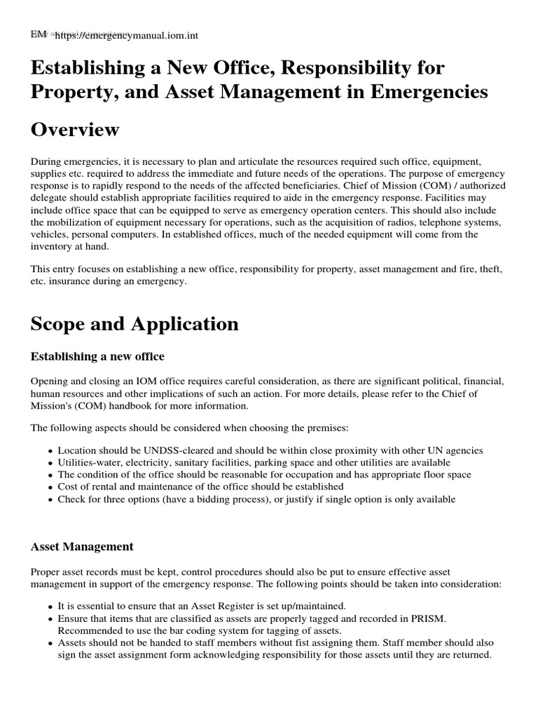 Establishing A New Office Responsibility For Property and Asset ...