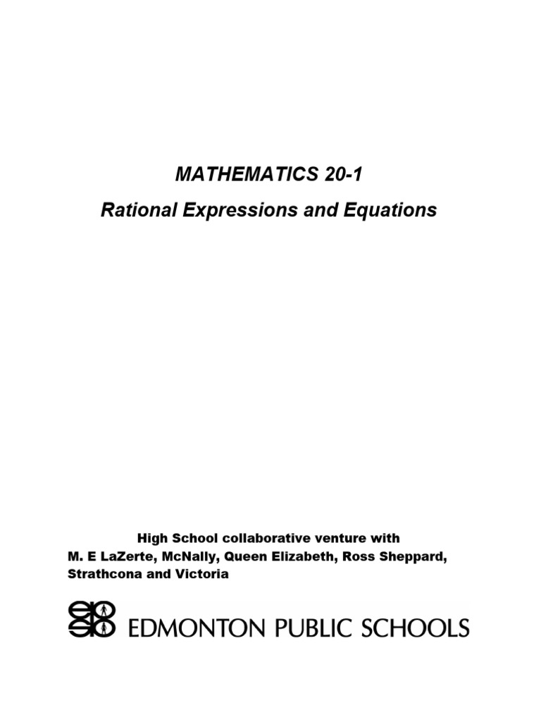 Mathematics 20 1 Rational Expressions and Equations | PDF | Equations ...
