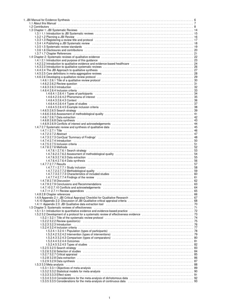JBI Manual For Evidence Synthesis - CONTENIDOS | PDF | Systematic Review | Meta Analysis