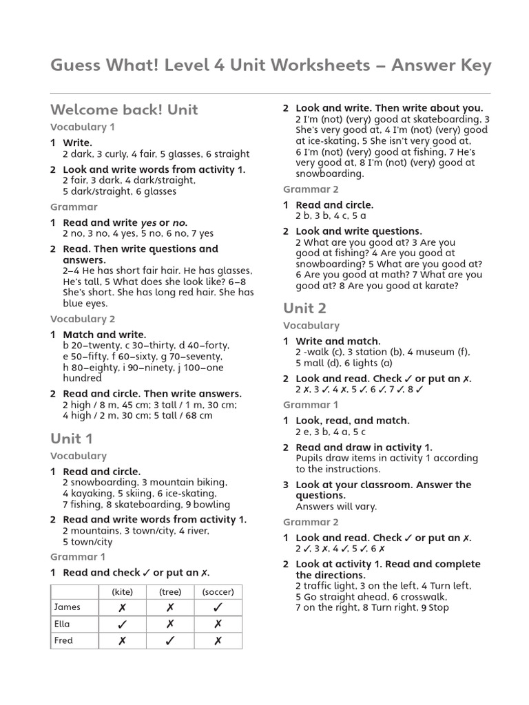 Guess What - 4 - AE - Unit - Worksheets - Answer - Key | PDF | Adverb | English Language