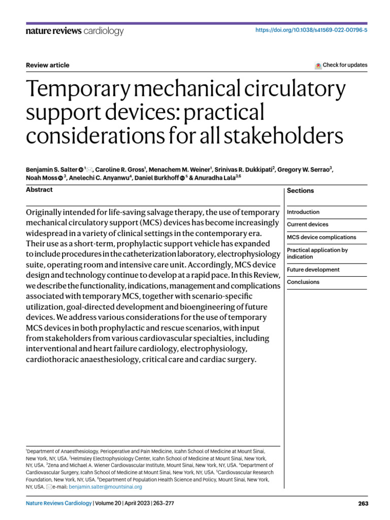 Temporary Mechanical Circulatory Support Devices - Practical ...