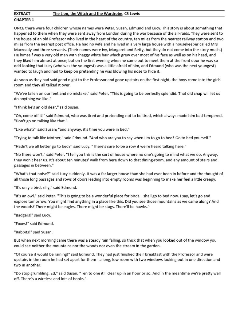 EXTRACT The Lion, The Witch and The Wardrobe | PDF