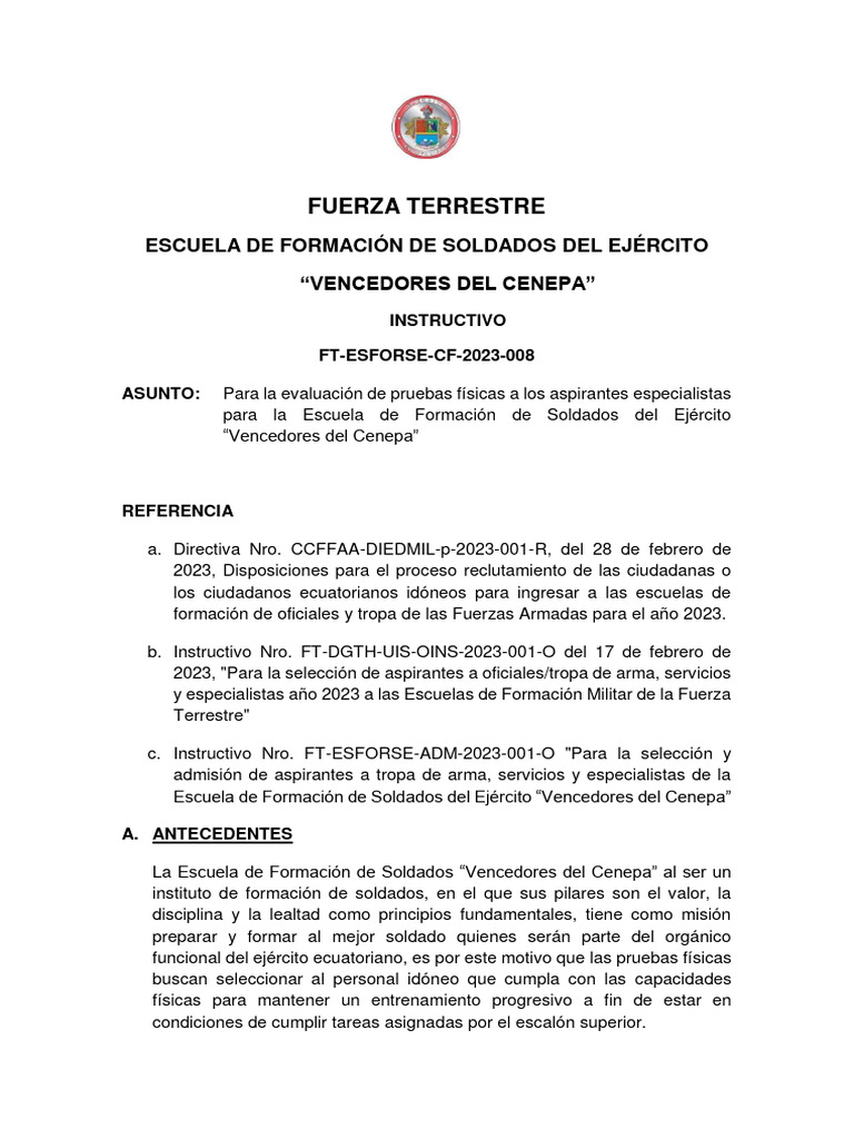 Instructivo Pruebas Físicas para Ingreso Aspirantes Especialistas ...