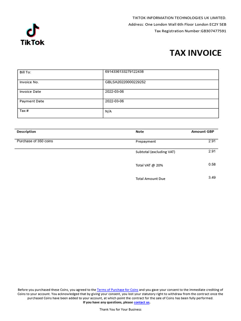 Tax Invoice: Description Note Amount GBP | PDF